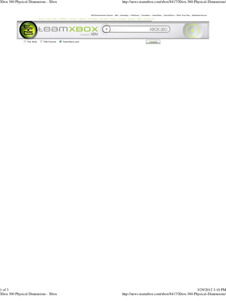Xbox 360 Physical Dimensions - Xbox | PDF | Xbox 360 | Leisure