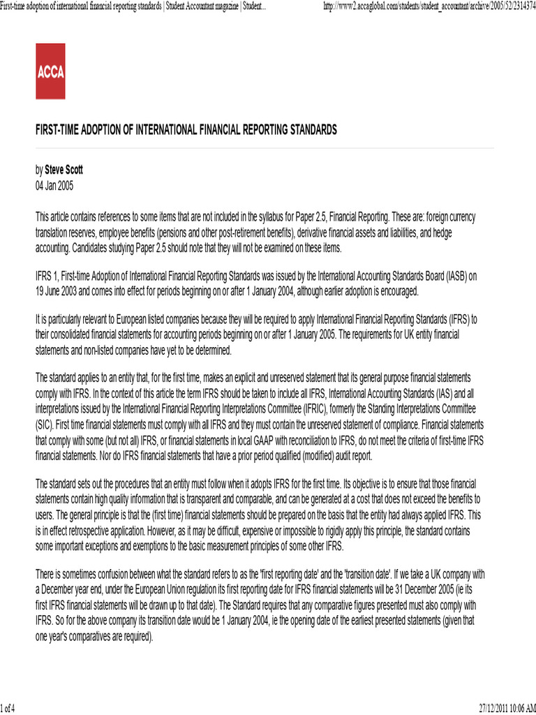 ACCA - First-Time Adoption of International Financial Reporting ...