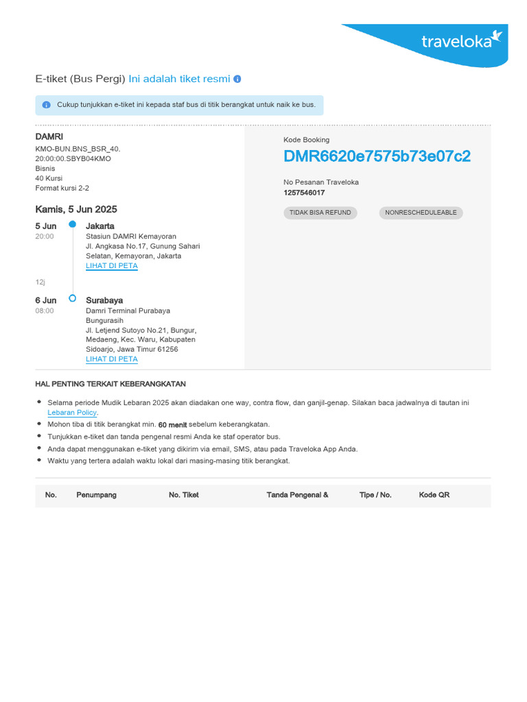 E-Tiket Bus JKT - Surabaya (Muh. Soleh) | PDF