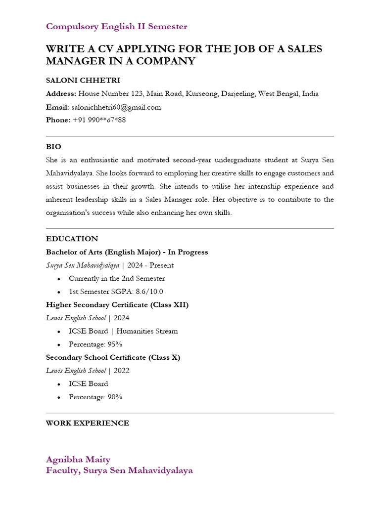 II Semester, (CV Writing) AEC Compulsory English | PDF