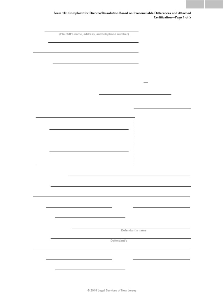 Form 1D - Complaint Based On Irreconcilable Differences | PDF ...