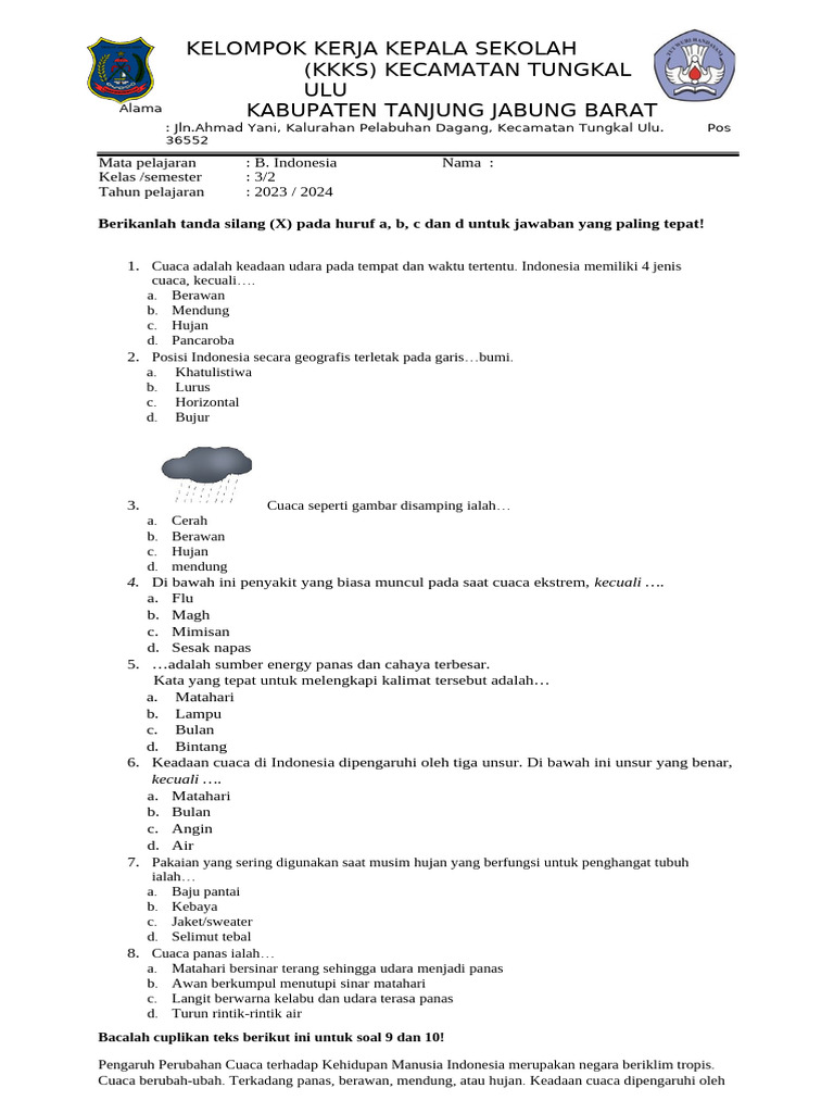 Soal Bahasa Indonesia Semester II 2024 | PDF