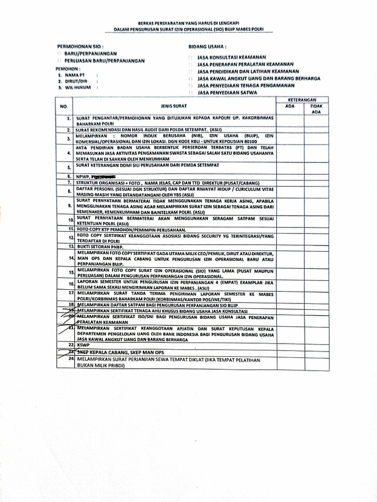 Checklist SIO BUJP | PDF