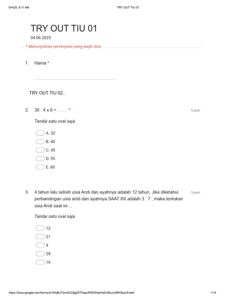 Formulir Tanpa Judul - Google Formulir | PDF