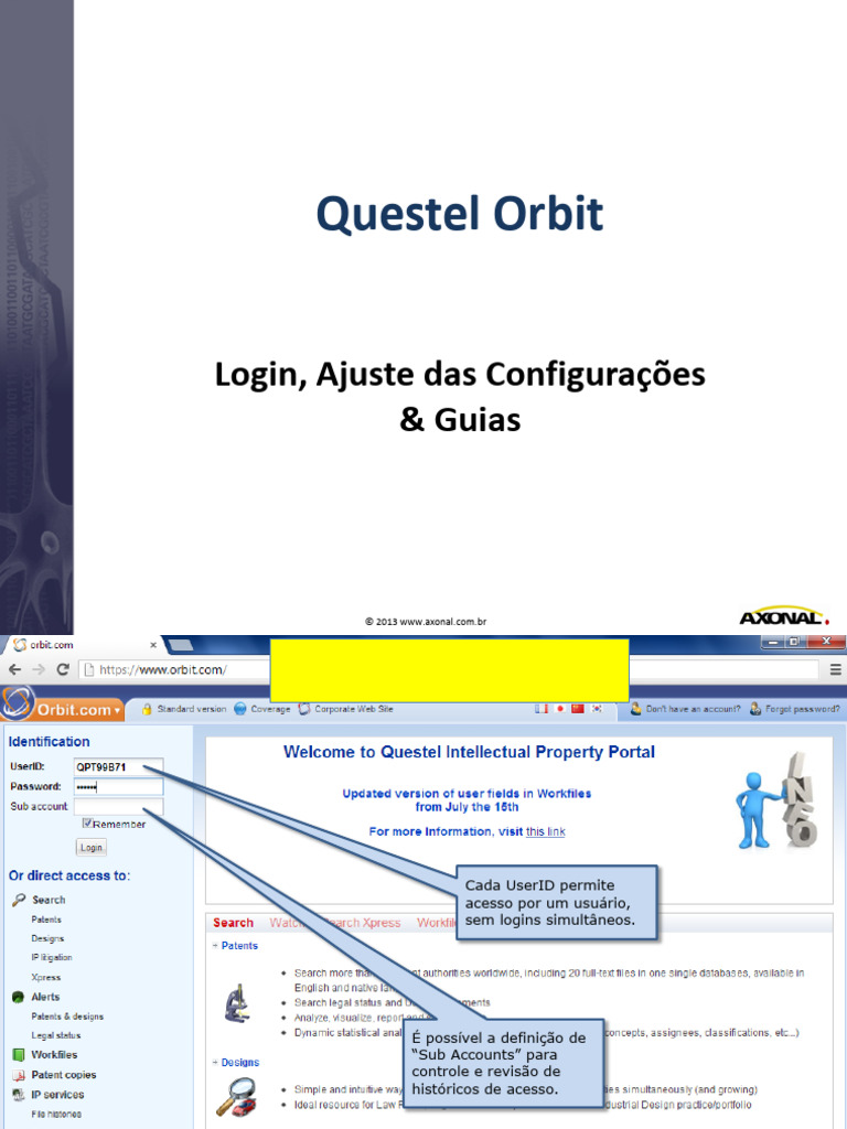 Login Ajuste Das Configuracoes Guias Questel Orbit | PDF | Janela (informática) | Informática