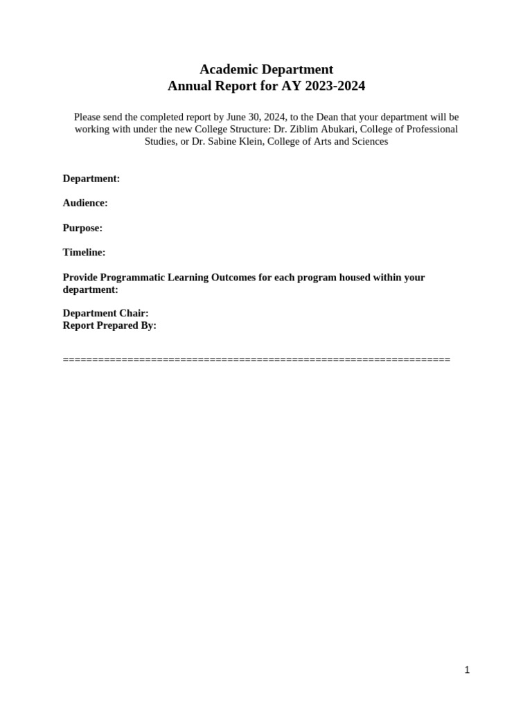 Academic Department Annual Report Template | PDF