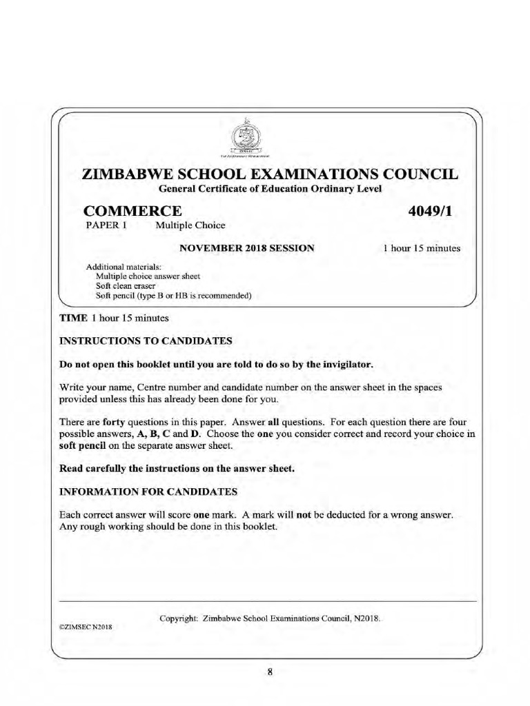 O-Levels Commerce 2018 | PDF