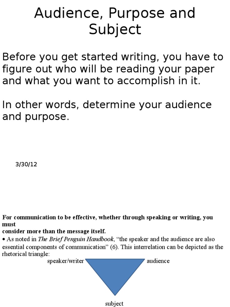 Audience, Purpose and Subject Slide | PDF | Audience | Genre