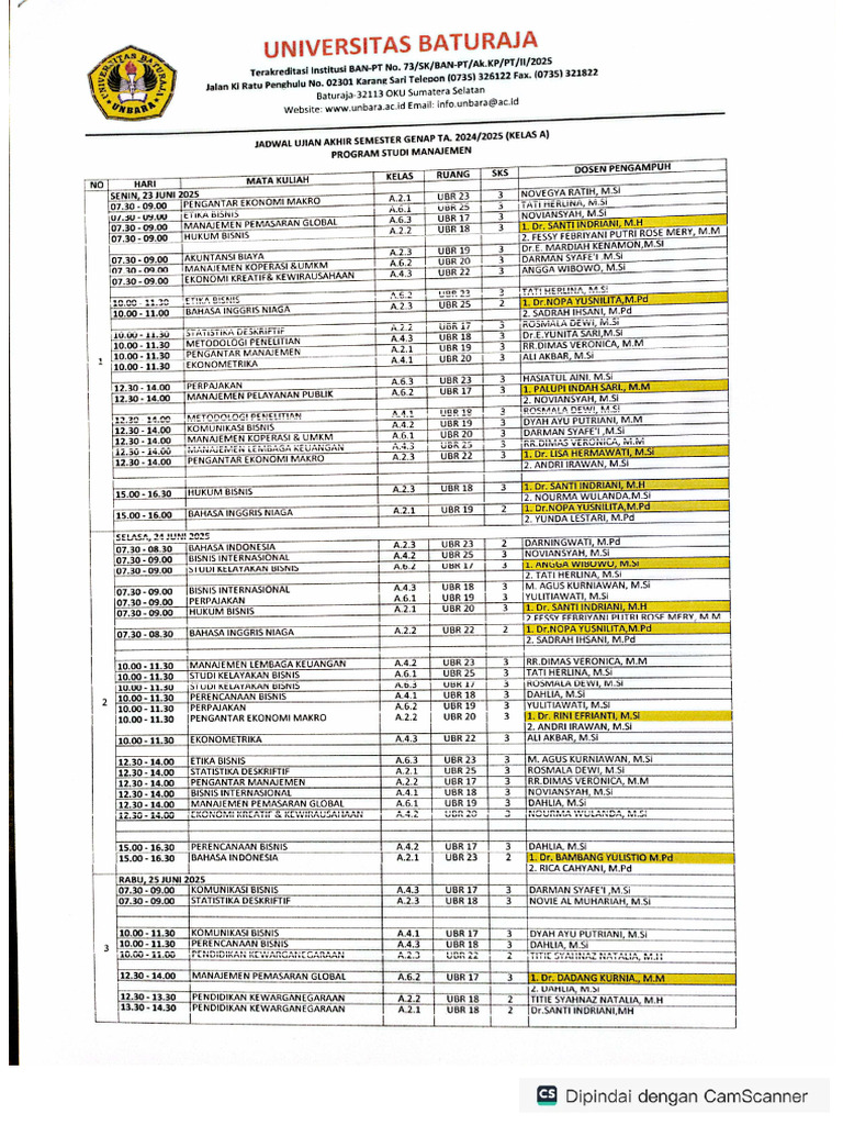 Jadwal UAS Semester Genap T.A. 20242025 | PDF