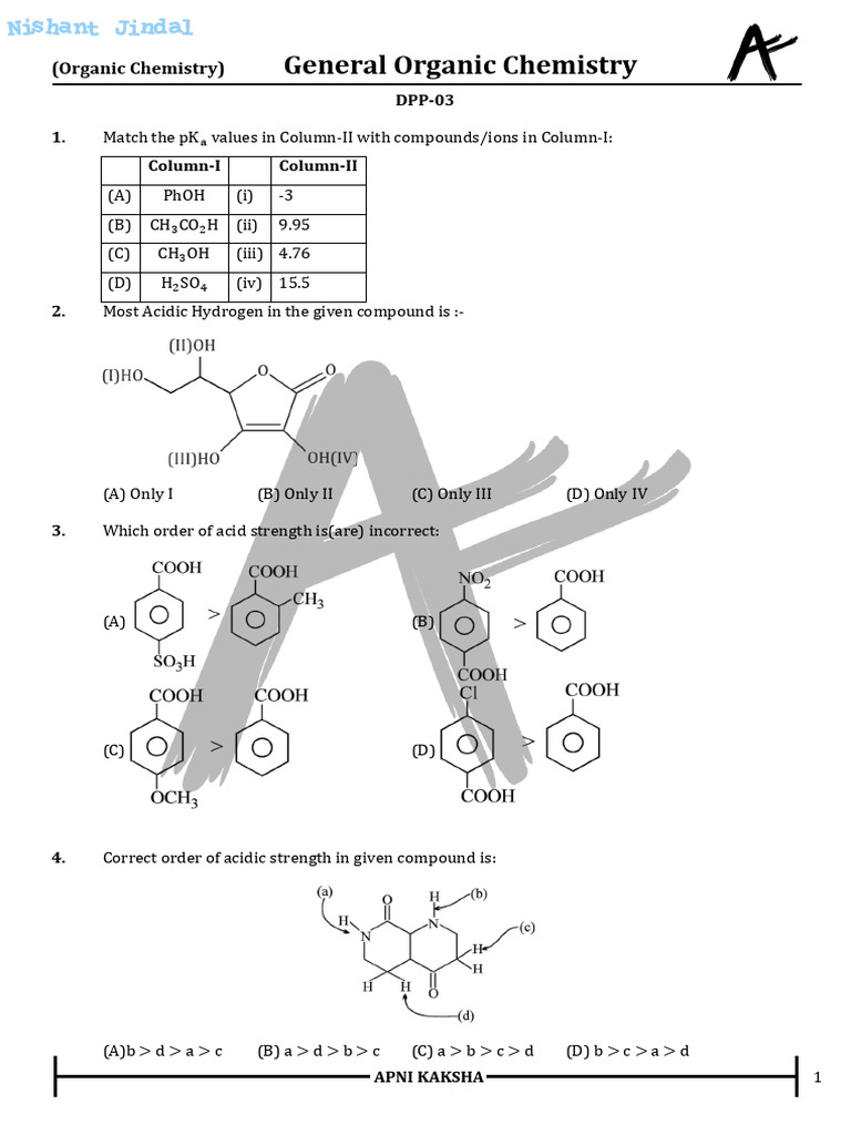 Organic Chemistry Acid-Base Practice Quiz | PDF | Chemistry | Acid