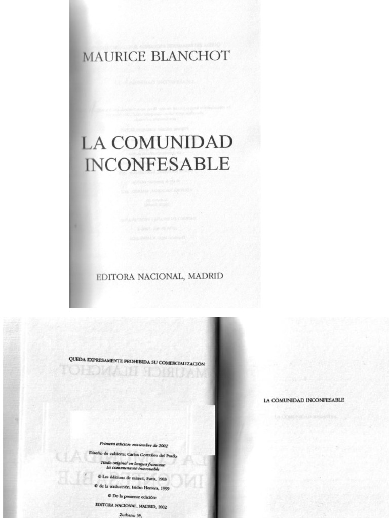 Blanchot, Maurice. La Comunidad Inconfesable | PDF
