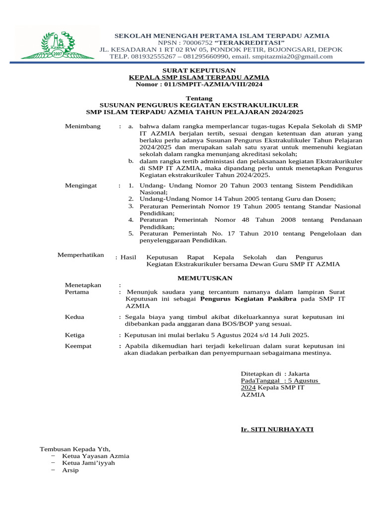 SK PENGURUS EKSKUL PASKIB Fix | PDF