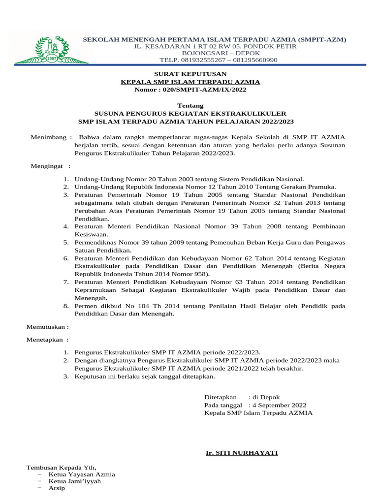 SK PENGURUS EKSKUL PASKIB | PDF