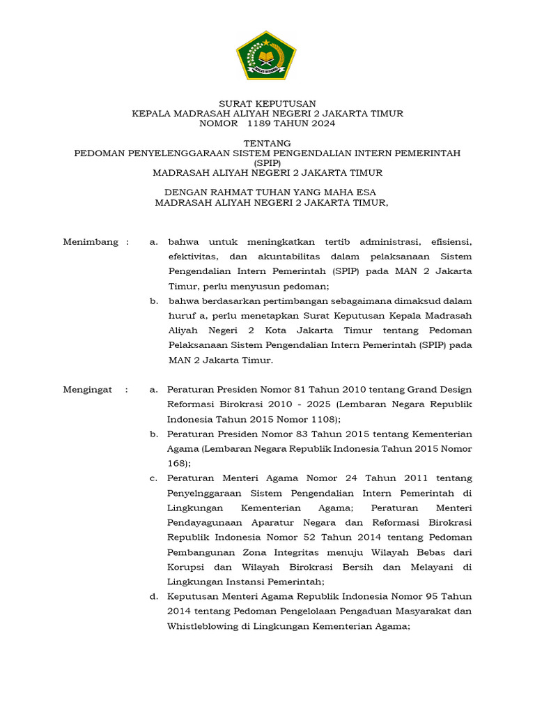 renaksi_697757_1735267673_1.5.2.a SK pedoman SPIP MAN 2 Jakarta 2024 | PDF