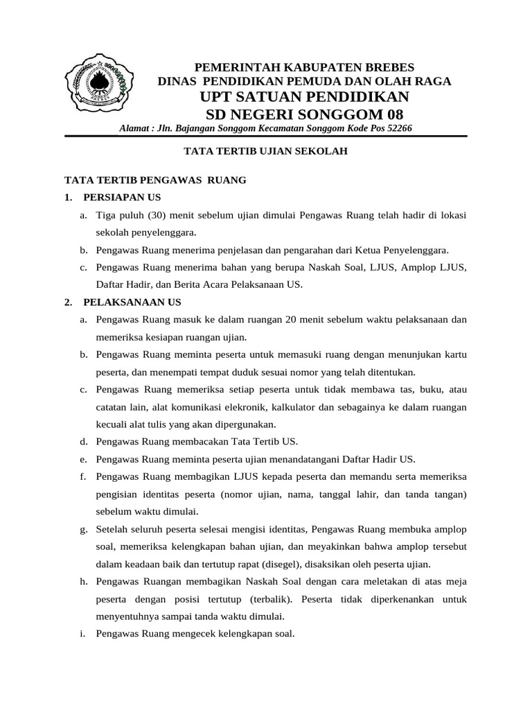 Tata Tertib Ujian Sekolah SD Songgom | PDF