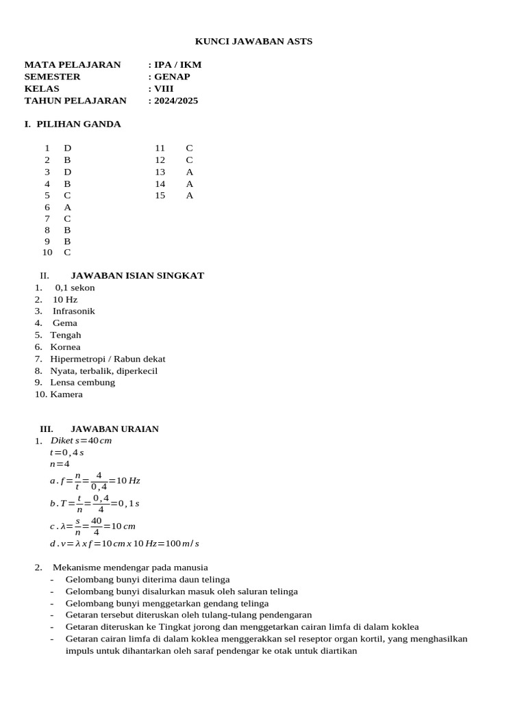 Kunci IPA 8 ASTS IKM Terbaru | PDF