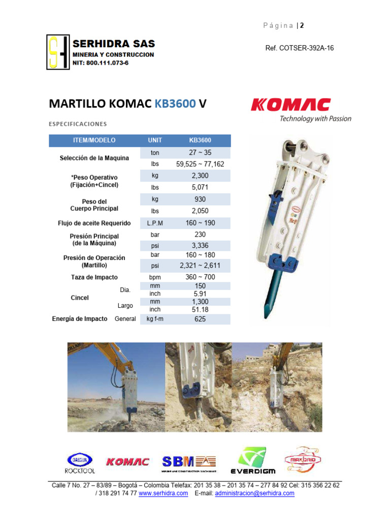 Martillo Komac KB3600: Especificaciones Técnicas | PDF