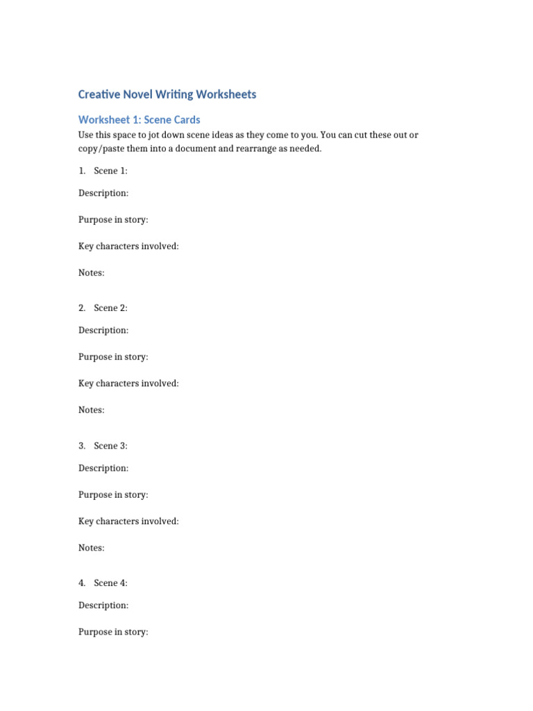 Creative Novel Writing Worksheets | PDF