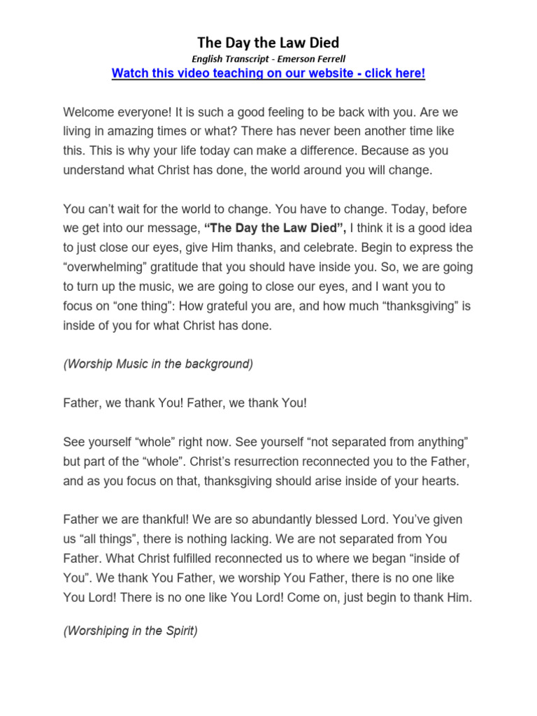 English Transcript - The Day The Law Died | PDF | Adam | Jesus