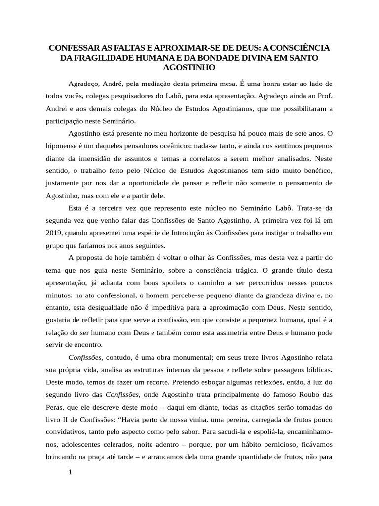 Confissão e Fragilidade Humana em Agostinho | PDF | Agostinho de Hipona ...