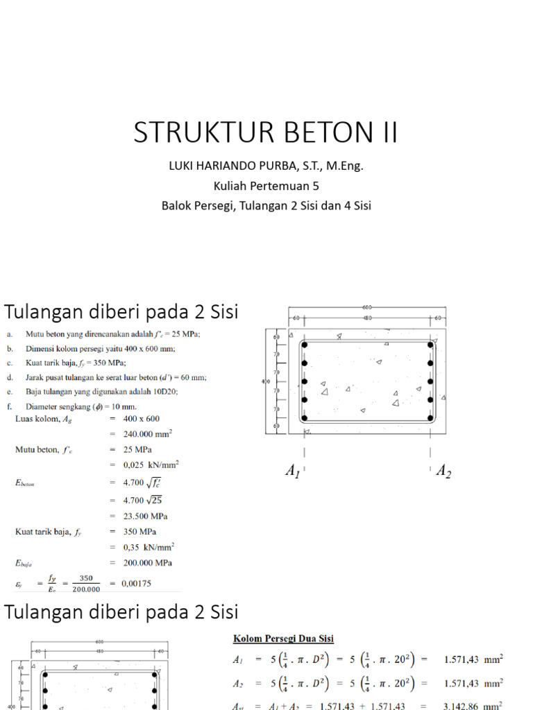 Balok Persegi, Tulangan 2 Dan 4 Sisi | PDF