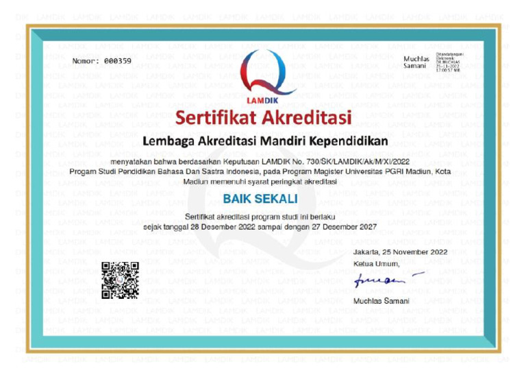 Lamdik Sertifikat Akreditasi PBSI S2 | PDF