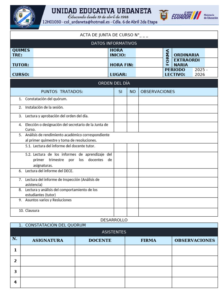 Formato Acta de Junta de Curso EGB | PDF | Aprendizaje