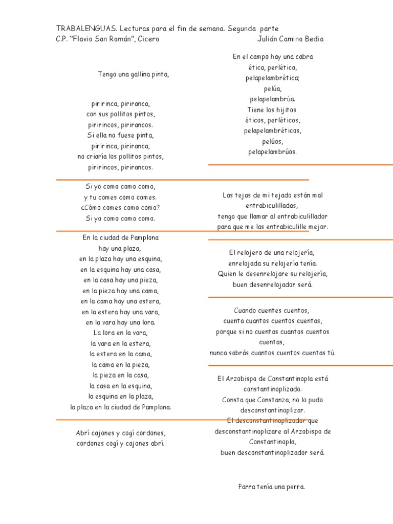 Trabalenguas II | PDF | Ocio