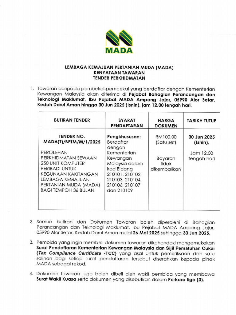 Iklan Tender PC 2025 | PDF