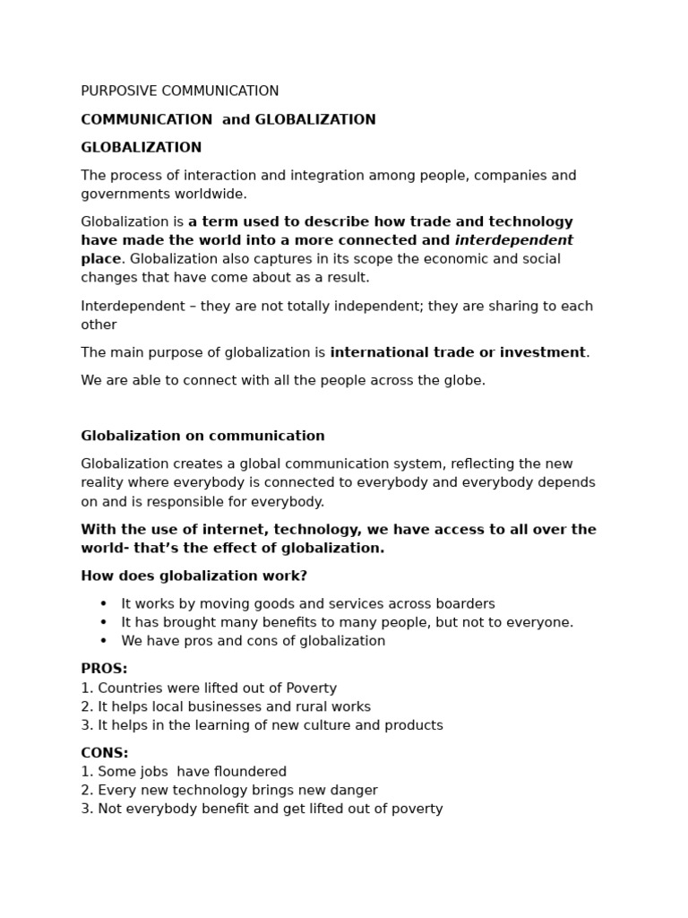 Purposive Communication Reviewer | PDF | Communication | Globalization