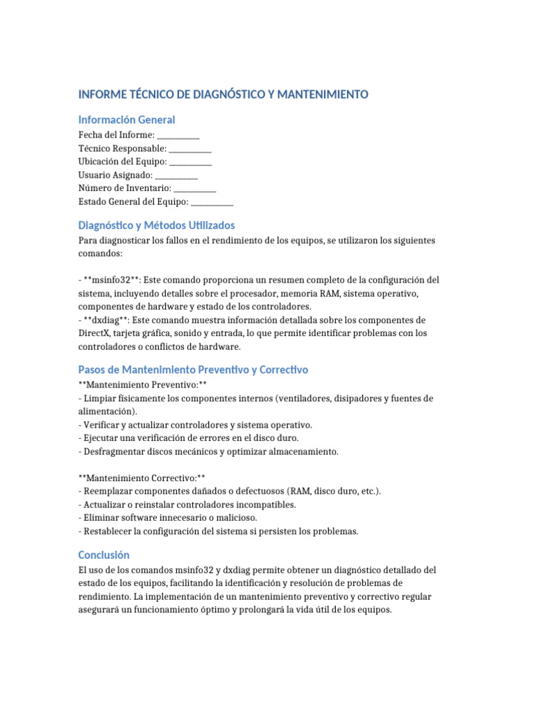 Informe Diagnostico Mantenimiento | PDF