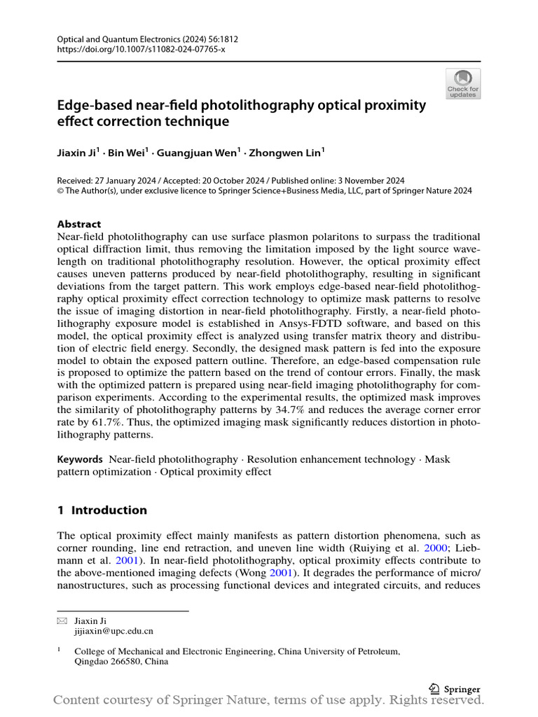Edge-Based Near-Field Photolithography Optical Pro | PDF | Photolithography | Optics
