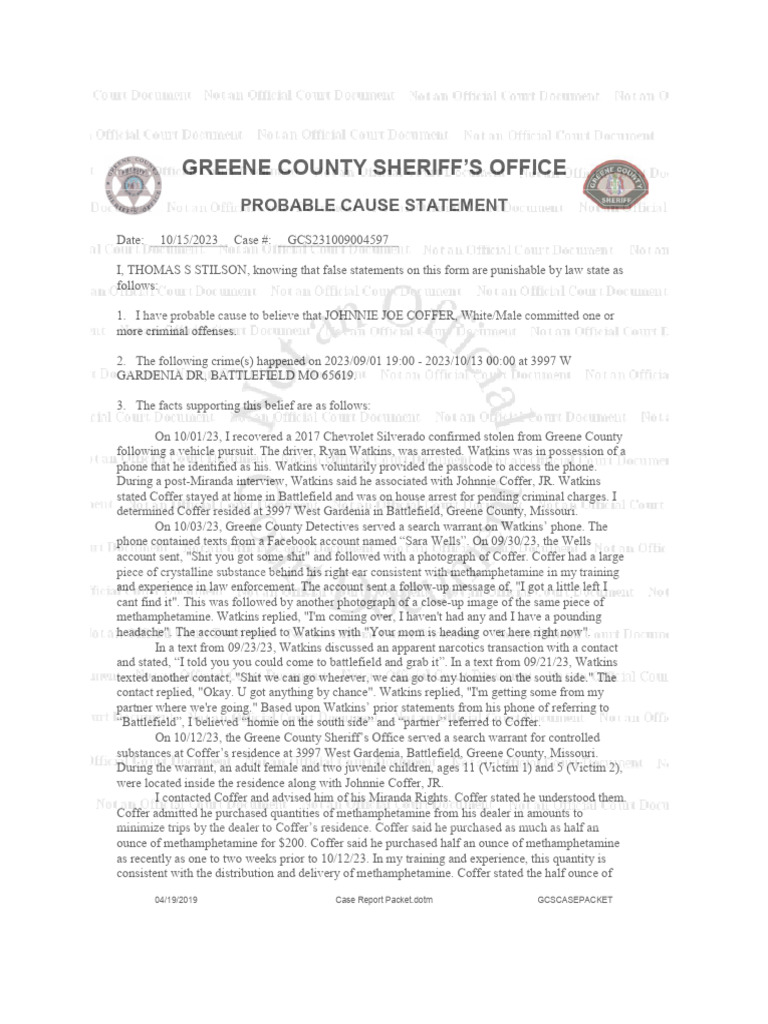 Ryan Watkins & Johnny Coffer Rats | PDF | Arrest Warrant | Probable Cause