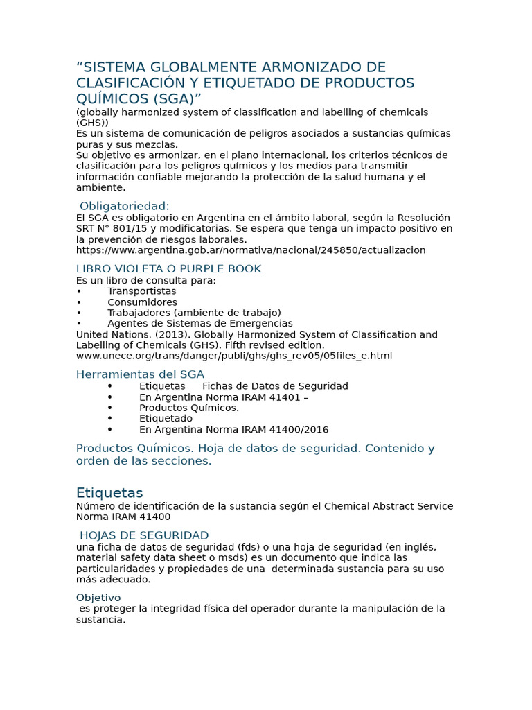 SGA: Clasificación y Etiquetado Químico | PDF | Química | Seguridad y ...