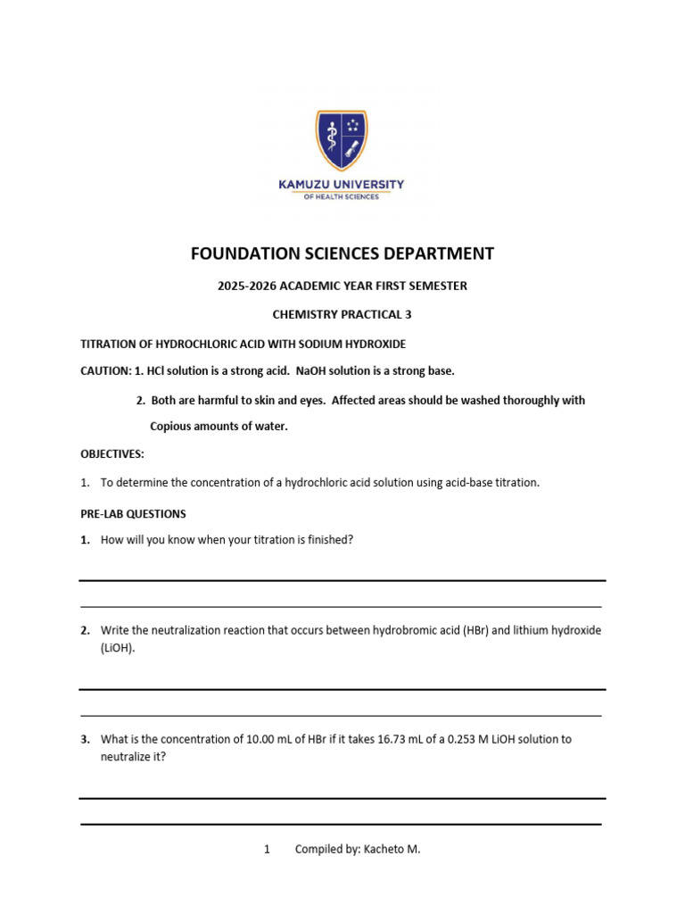 Titration of HCl with NaOH Lab Guide | PDF | Titration | Chemistry