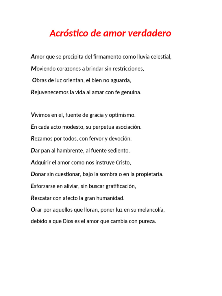 Acróstico de Amor Verdadero | PDF