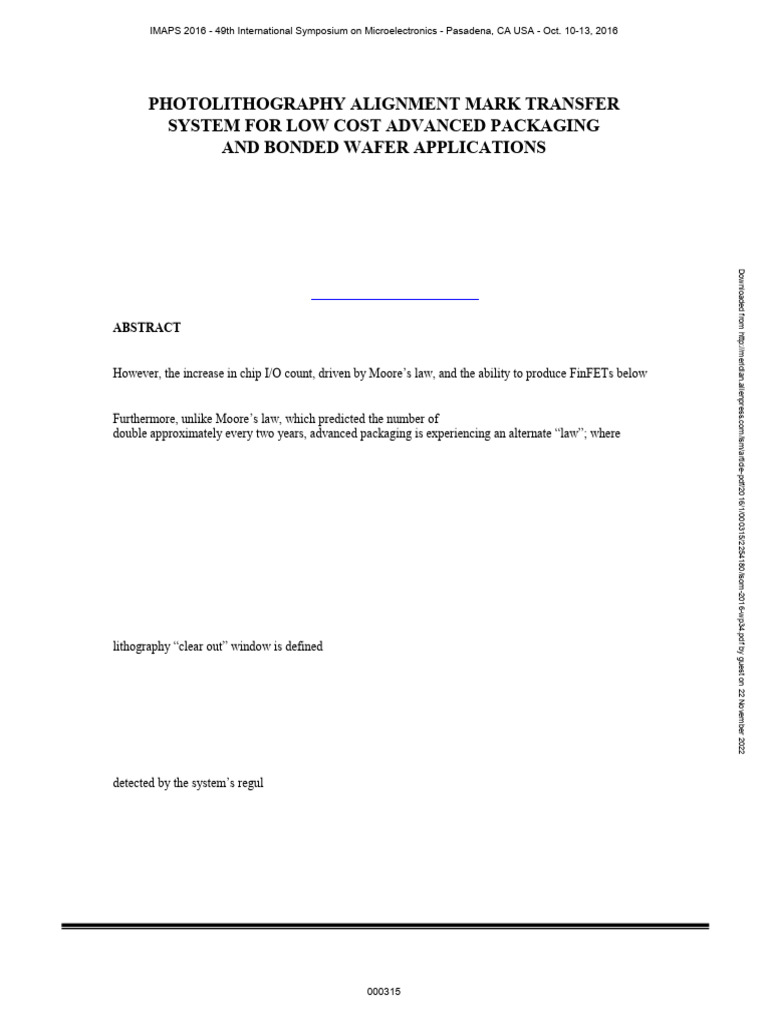 Photolithography Alignment Mark Transfer System For Low Cost Advanced ...