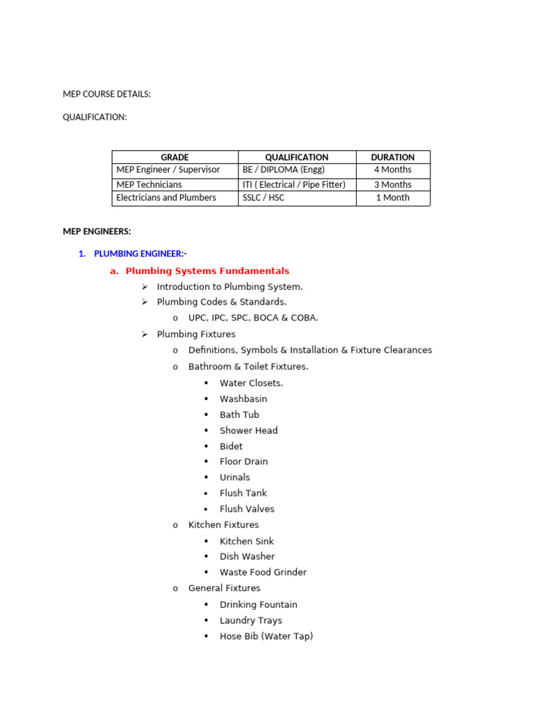 Mep Course Details | PDF | Plumbing | Valve