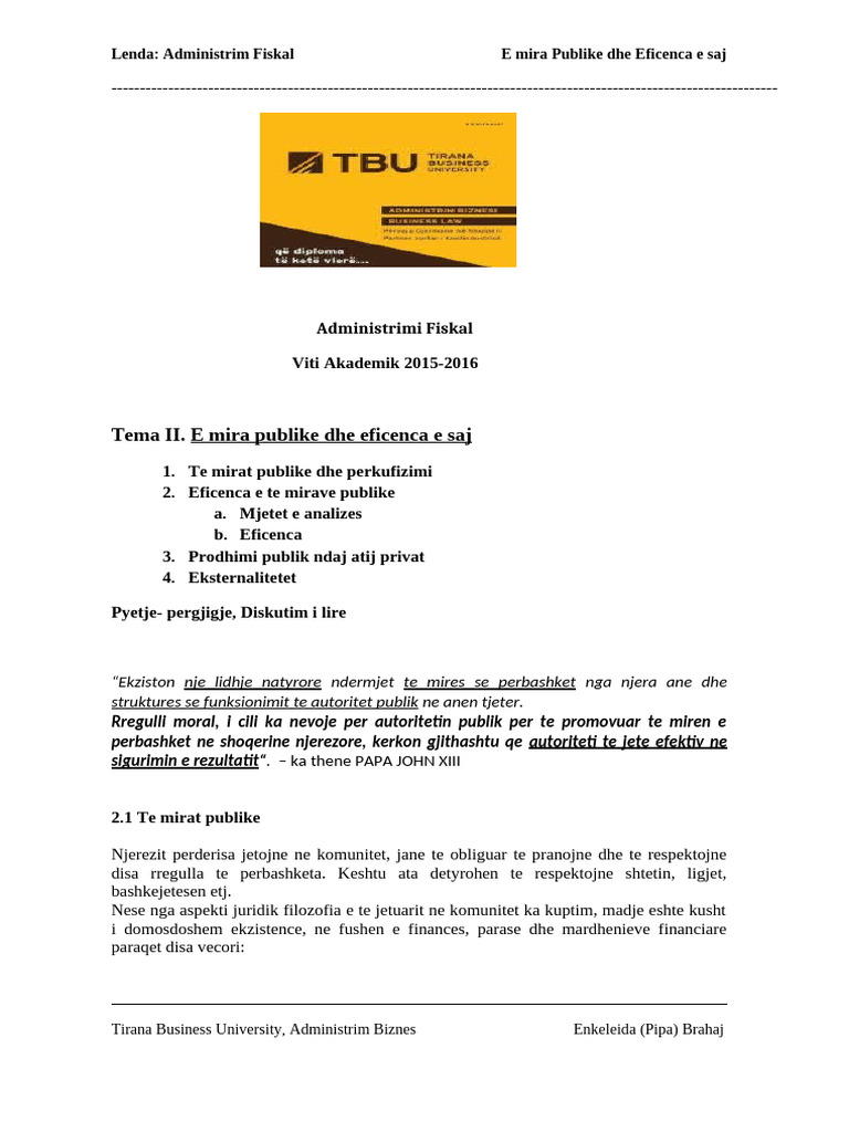 AF Tema 2 E Mira Publike Dhe Eficenca e Saj 2015 | PDF