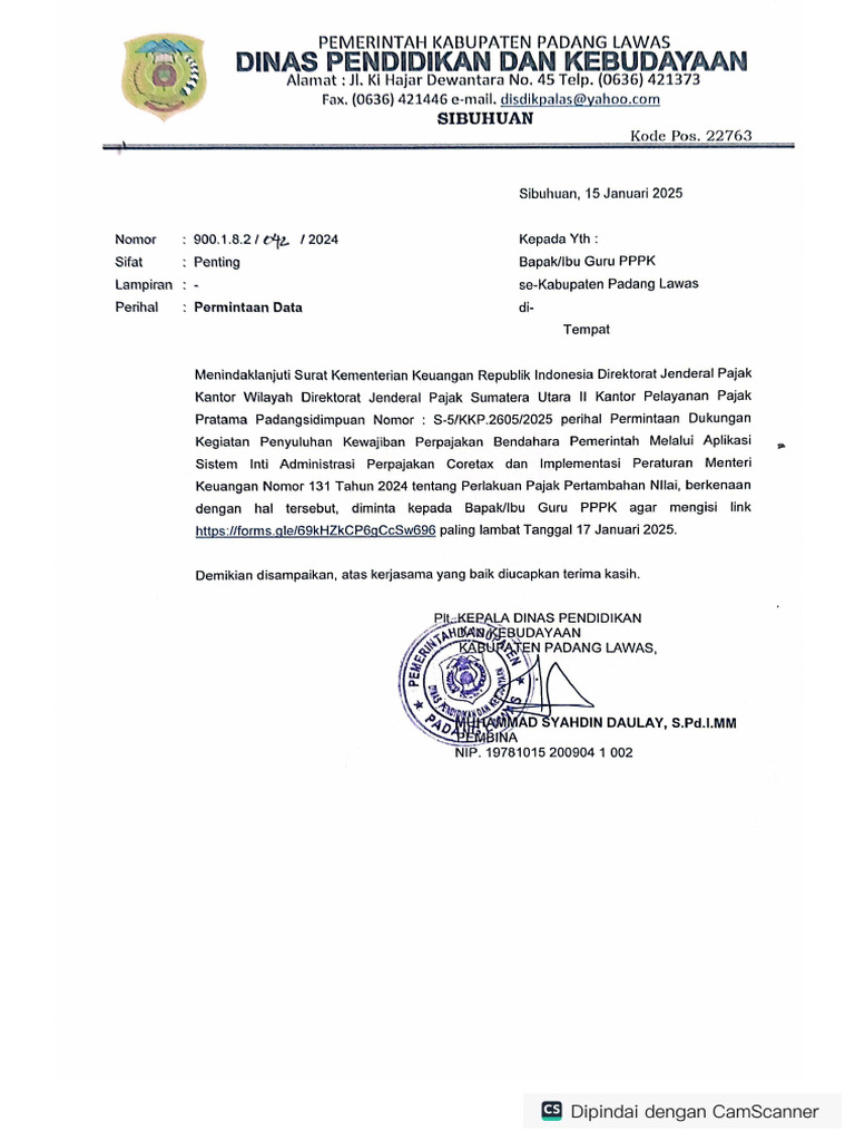 Surat Permintaan Data | PDF