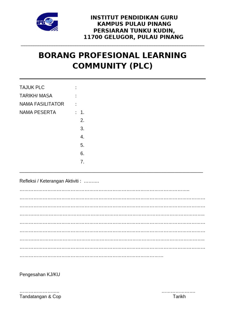 Borang Pelaksanaan PLC | PDF