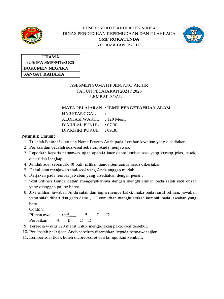 Master Soal US 2025 | PDF