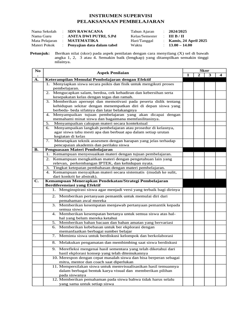 Instrumen Penilaian Kumer | PDF