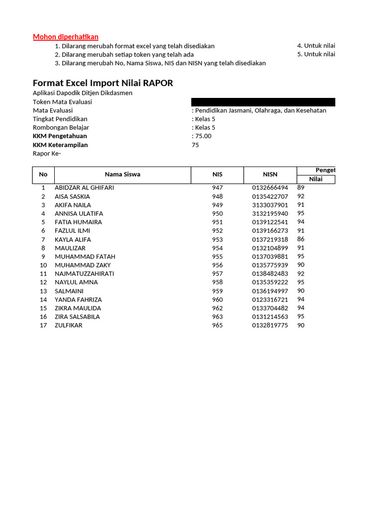 Format Nilai Rapor 20232 Kelas - 5 Pendidikan Jasmani, Olahraga, Dan Kesehatan | PDF