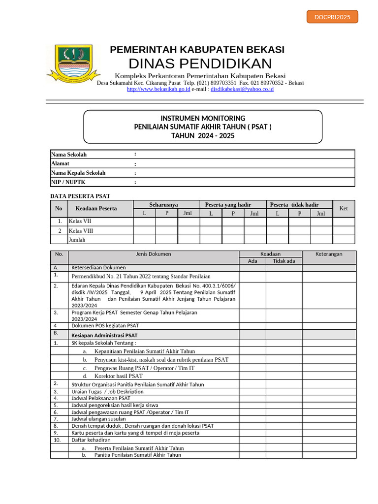 Instrumen Monitoring Psat - 2024-2025 | PDF