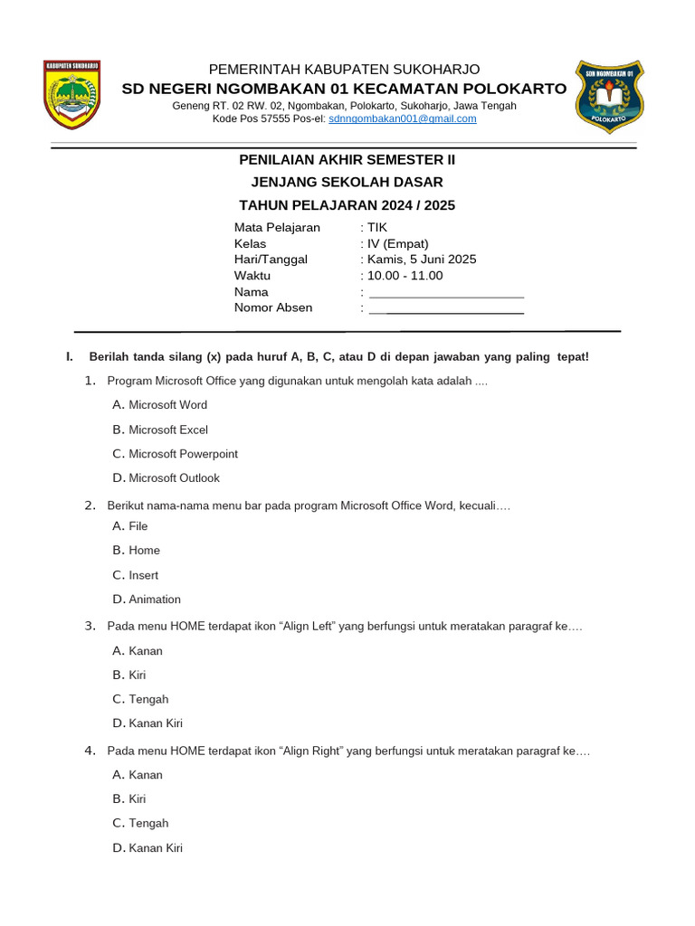 Pas Tik Semester 2 Kelas 4 | PDF