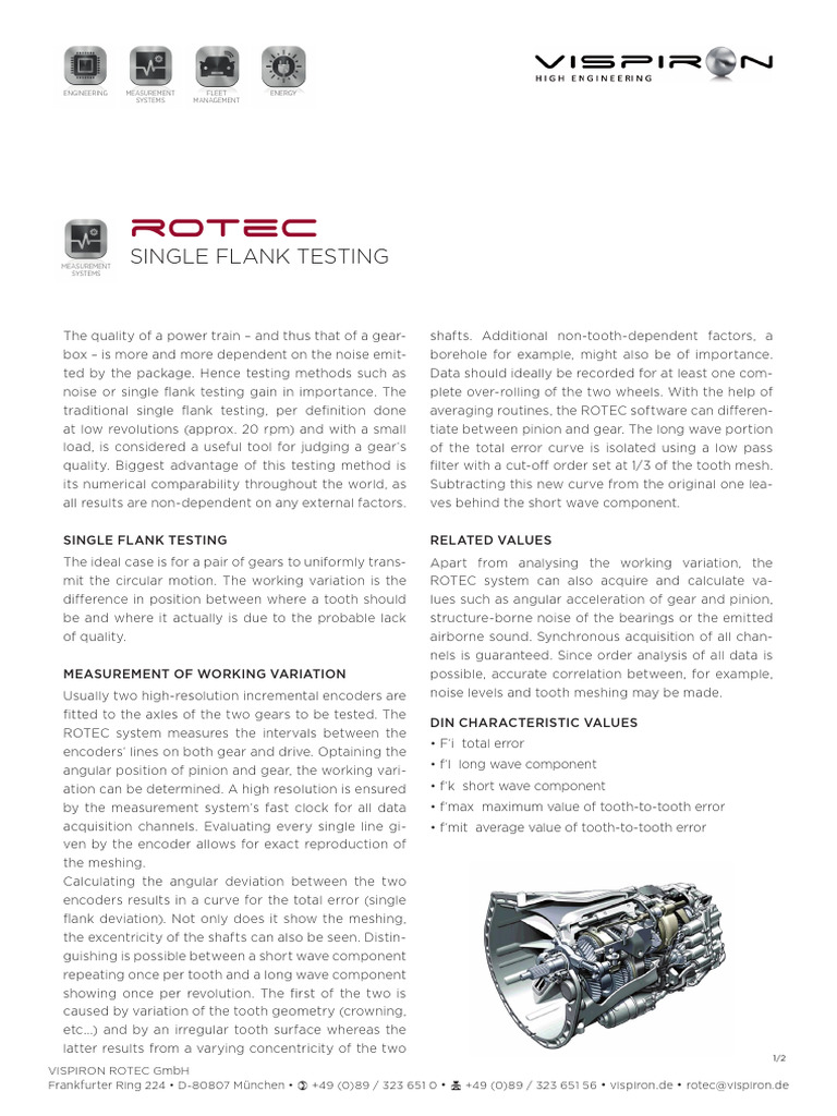 Single Flank Testing with ROTEC System | PDF | Gear | Mechanical ...