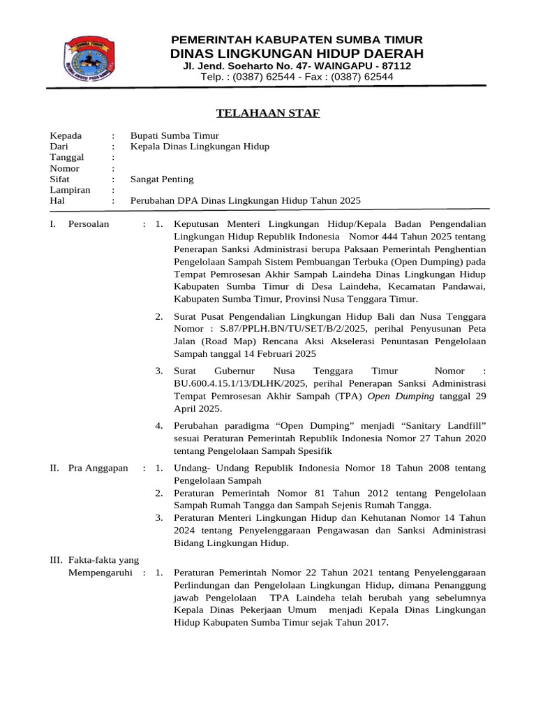 Perubahan DPA Pengelolaan Sampah 2025 | PDF