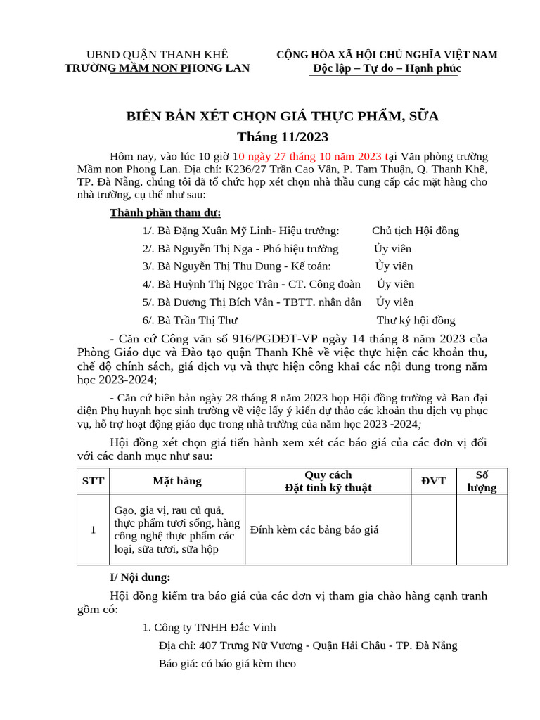 Bien Ban Xet Chon Gia TP 2 | PDF