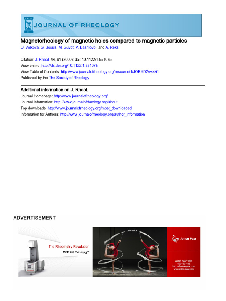 Magnetorheology of magnetic holes compared to magnetic particles | PDF ...